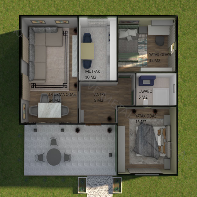 KLF-12 75 m2 / Prefabrik Ev – Kalfan İnşaat